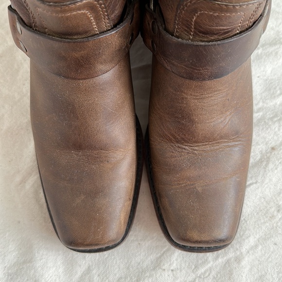 Frye | Shoes | Frye Brown Leather Short Harness Moto Boot Sz 7 | Poshmark